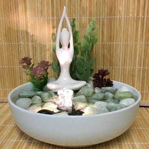 Tranquility Tabletop Jade Water Garden Fountain With Lady Meditating ...