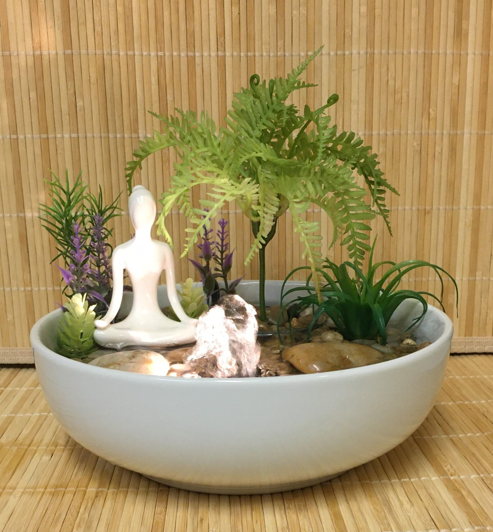 Tranquility Natural Water Garden Fountain Lady Meditating and Fern Tree ...
