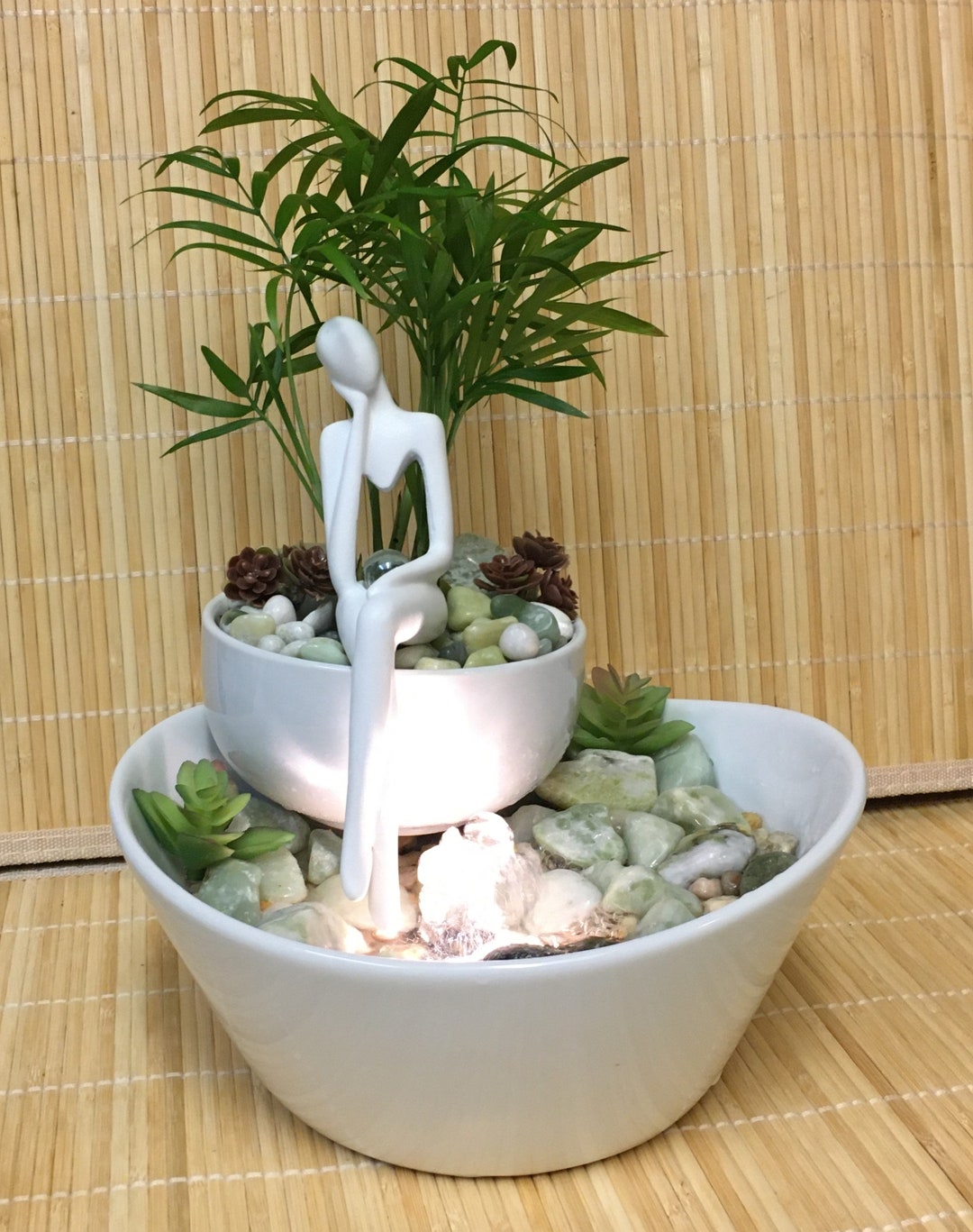 Tranquility Tabletop Jade Water Garden Fountain LIVE Plant & Zen Lady ...
