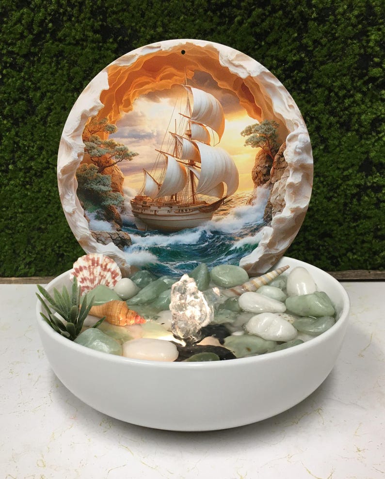 Tranquility Tabletop Geode Ship Water Fountain #1076 - Etsy