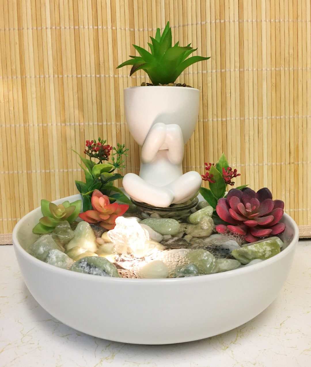 Tranquility Tabletop Water Fountain Little Person Human Succulent Pot ...