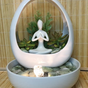 Tranquility Tabletop Fountain Zen Lady Meditating Arch Garden LIVE ...