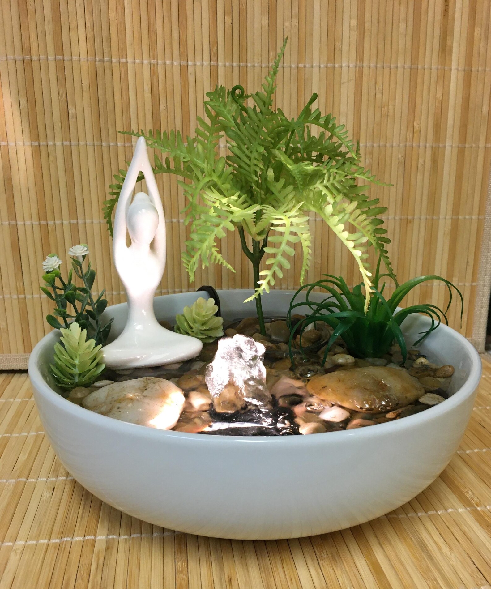 Tranquility Natural Water Garden Fountain Lady Meditating and Fern Tree ...