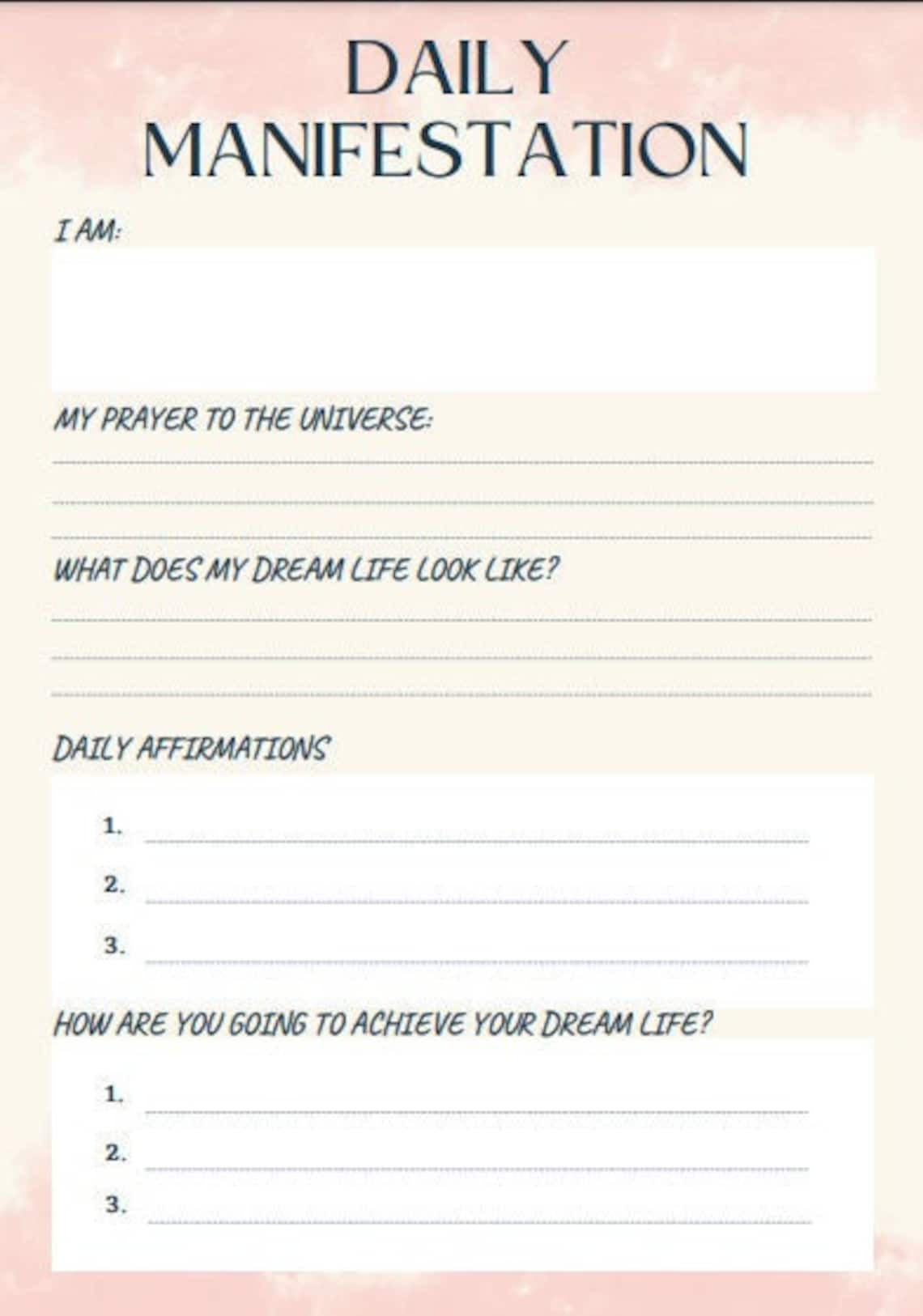Daily Manifestation Planner Sheet, Instant Download , Printable ...