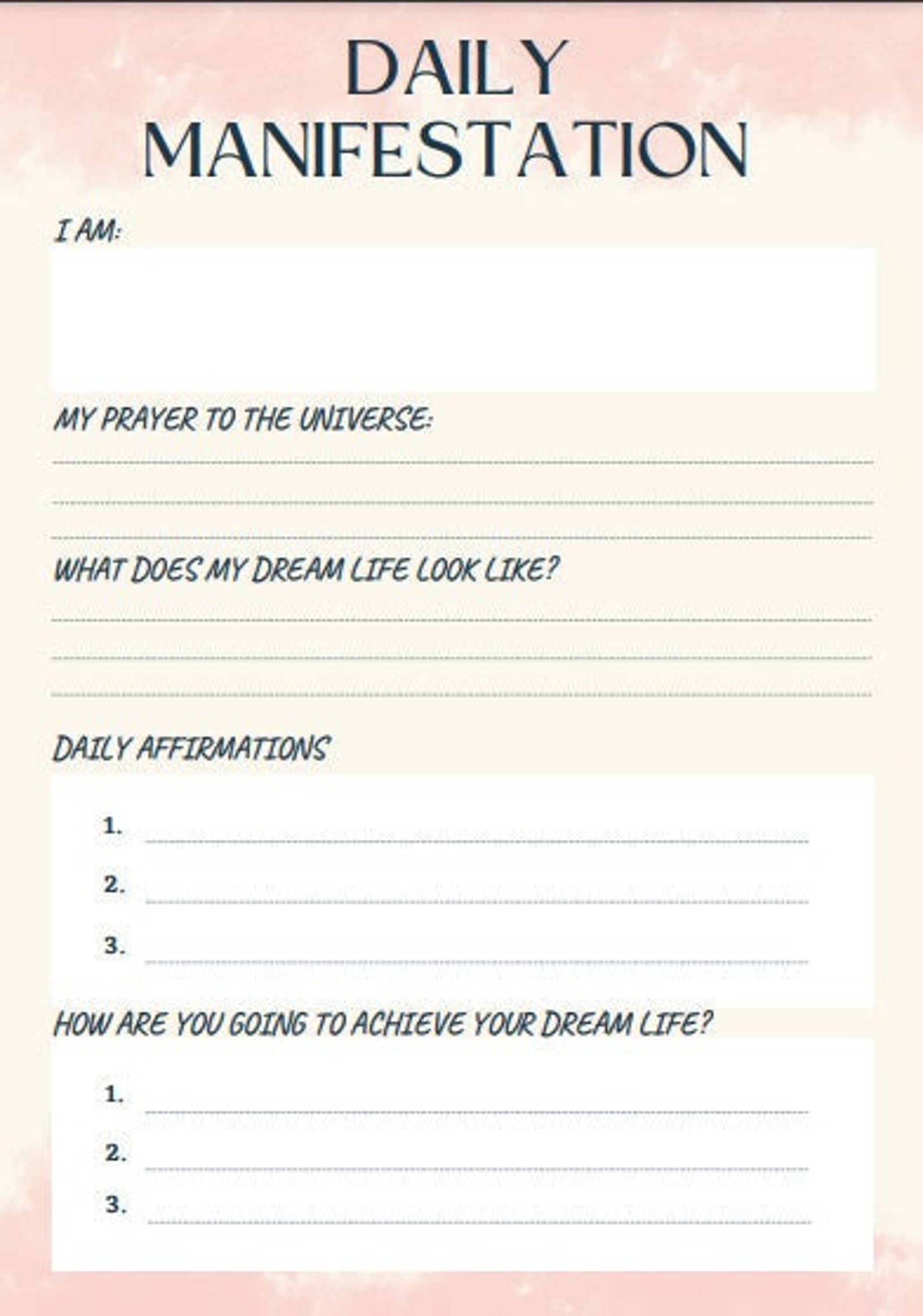 Daily Manifestation Planner Sheet, Instant Download , Printable ...