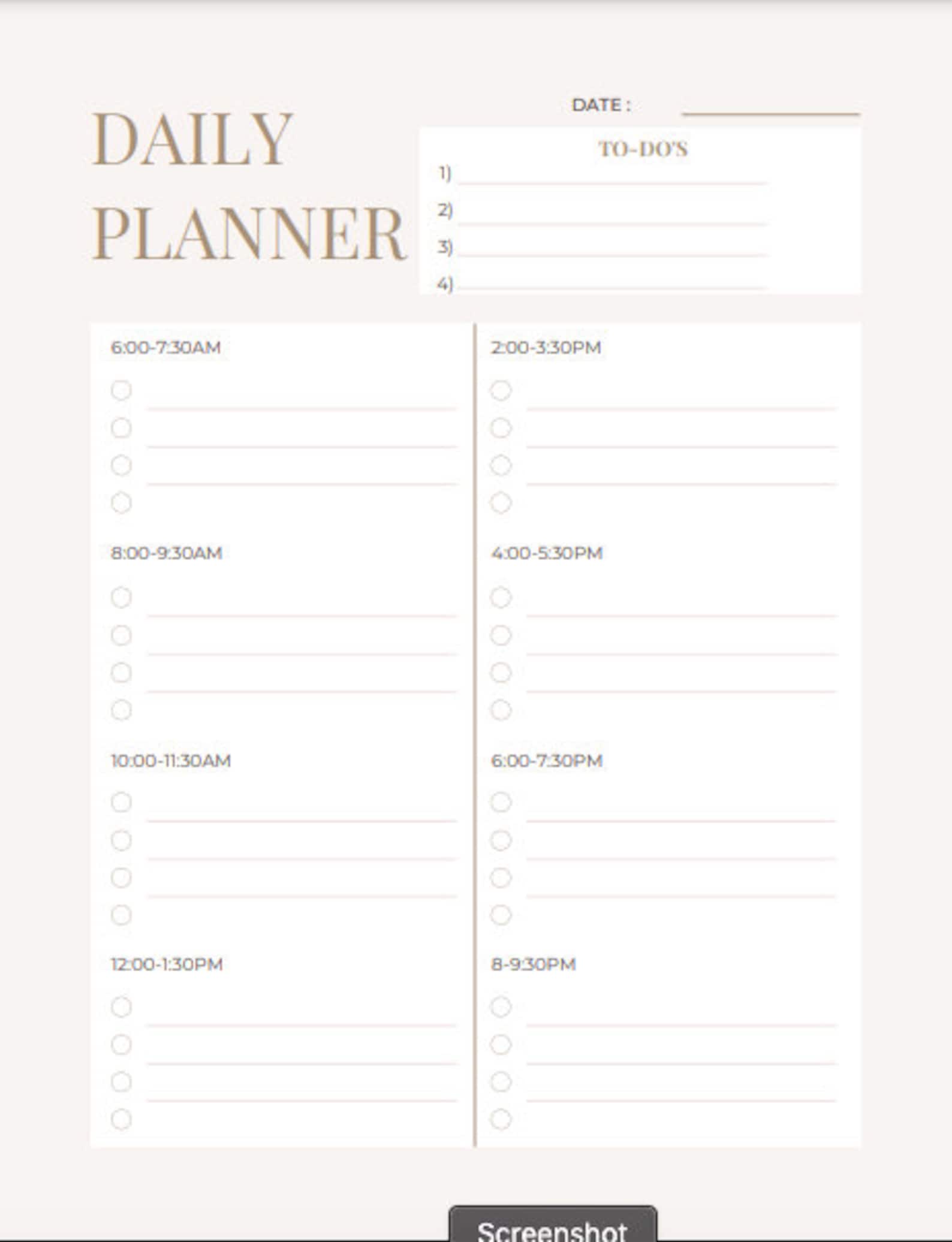 Daily Planner Printable, Printable Daily Planner PDF, Digital Daily ...