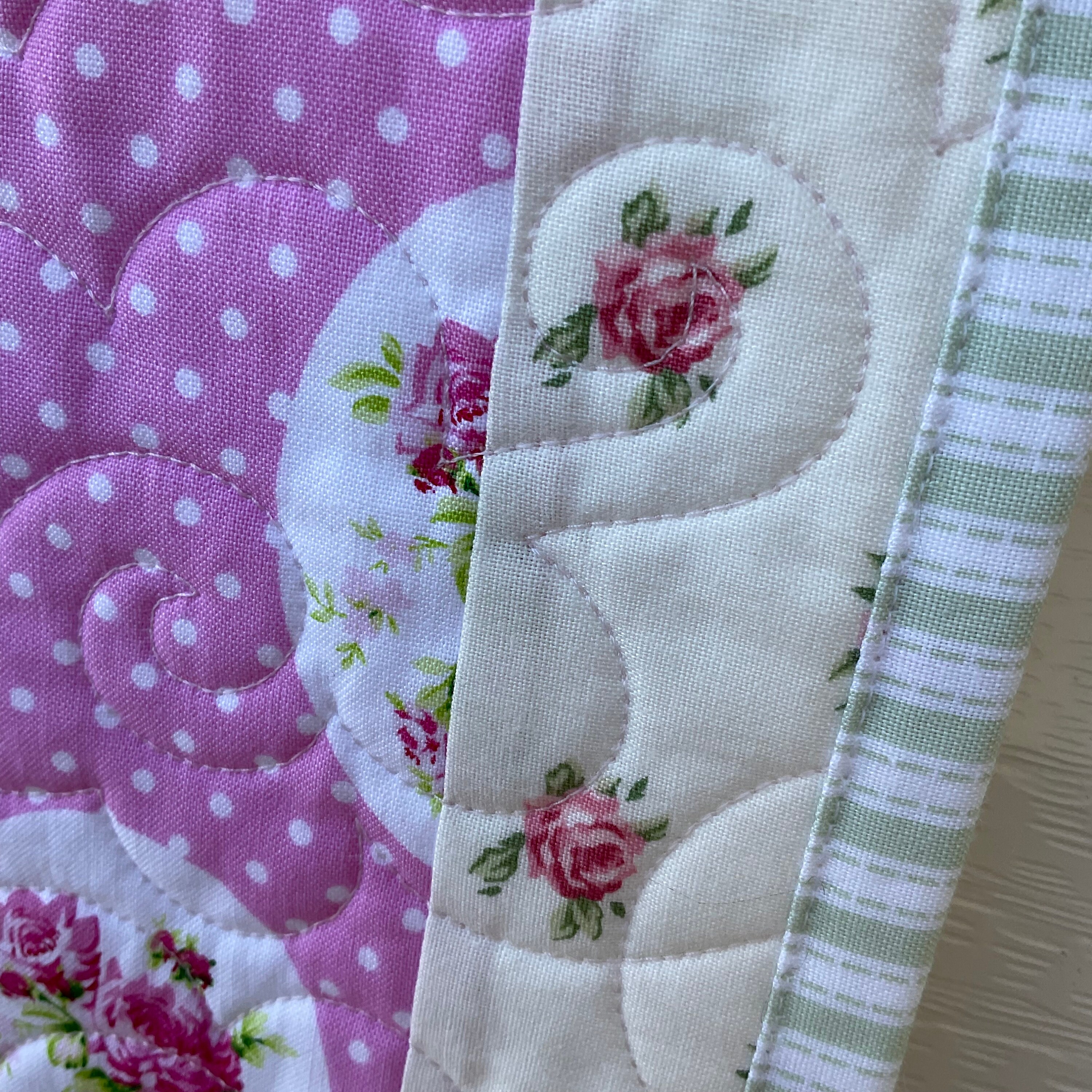 Pink Roses Handmade Finished Quilt, Wholecloth Baby Girl Quilt, Oval ...