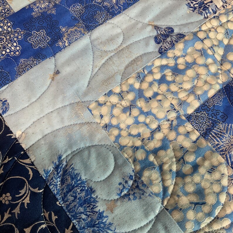 Blue Winter Snow Quilt, Snow Flower, Finished Handmade Twin Lap Throw ...