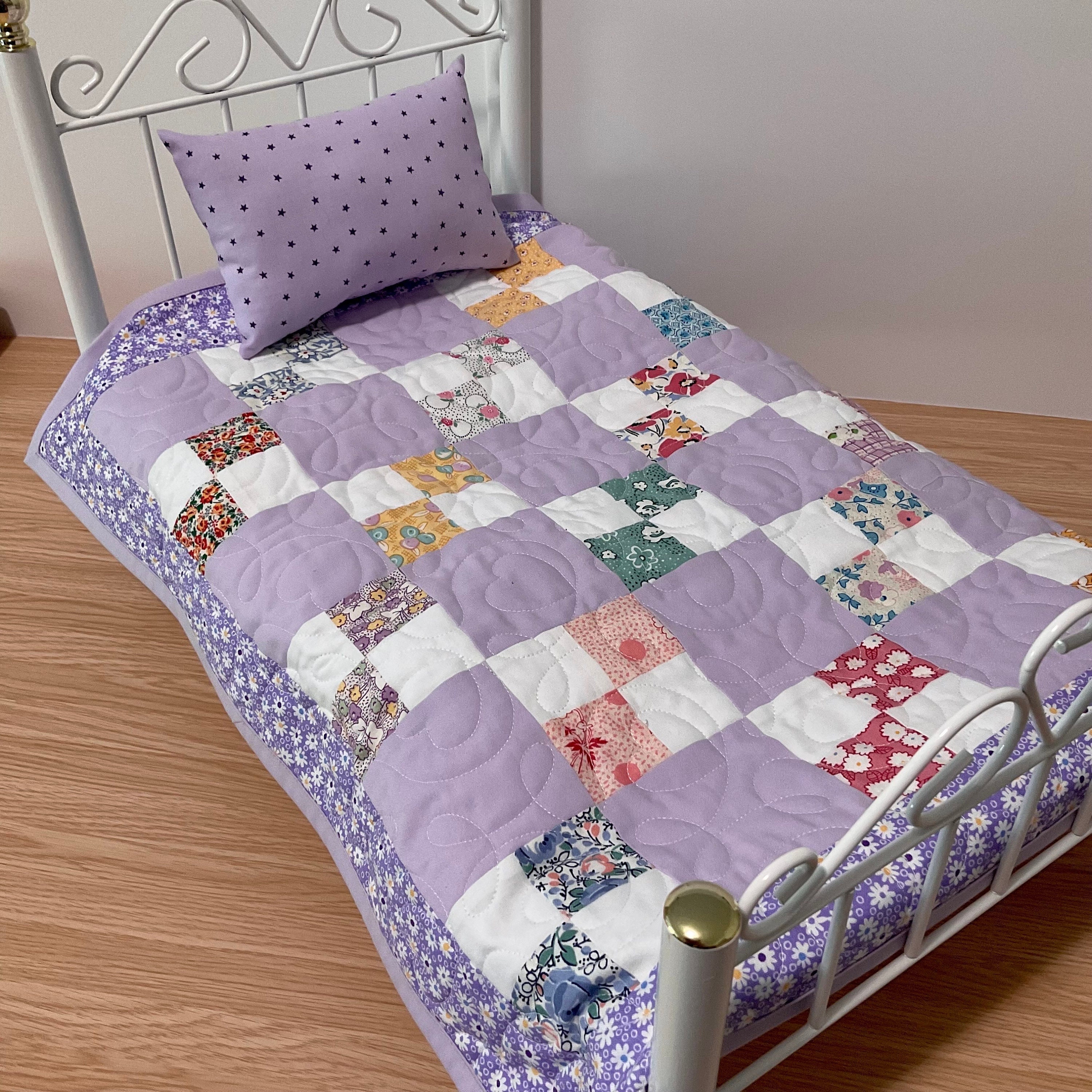 Purple Patchwork Doll Quilt and Pillow for 18-inch Dolls, American Girl ...