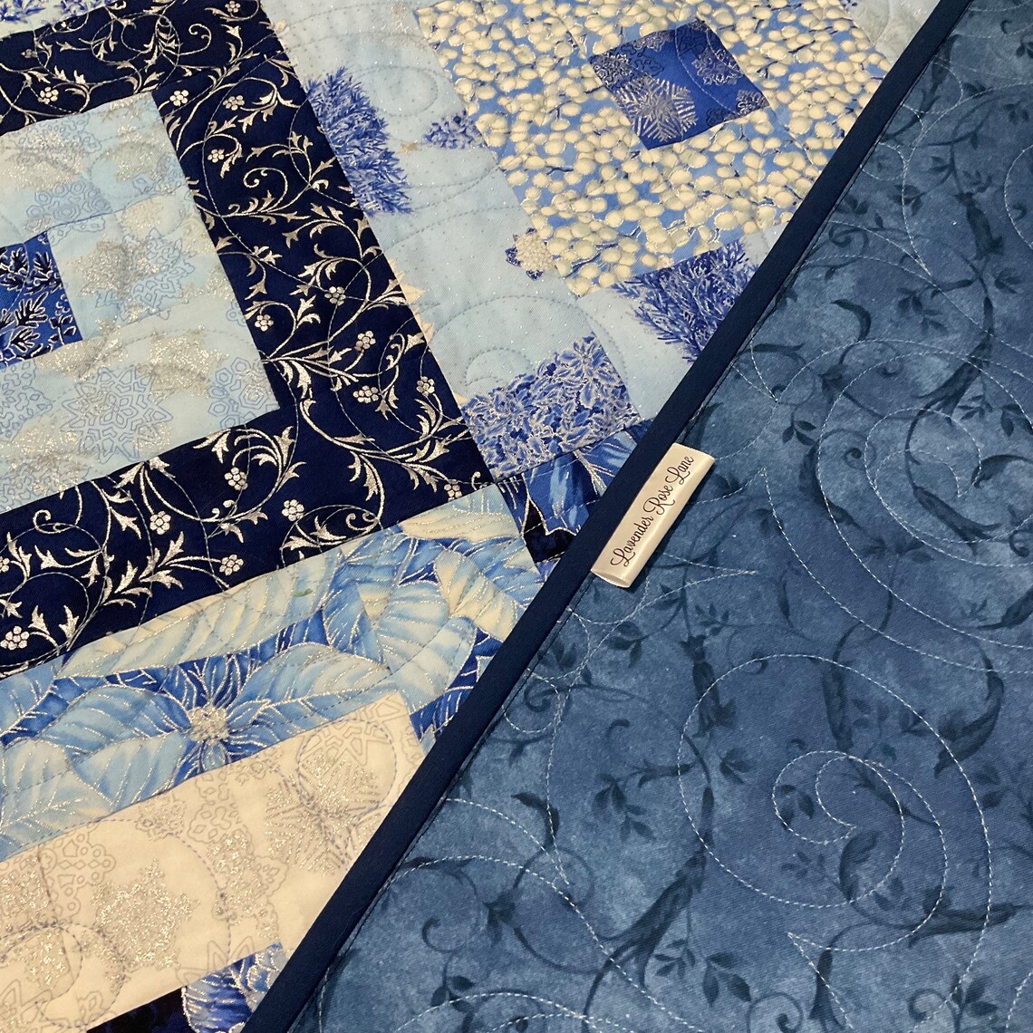 Blue Winter Quilt, Snow Flower, Finished Handmade Quilt, Twin Lap Throw ...