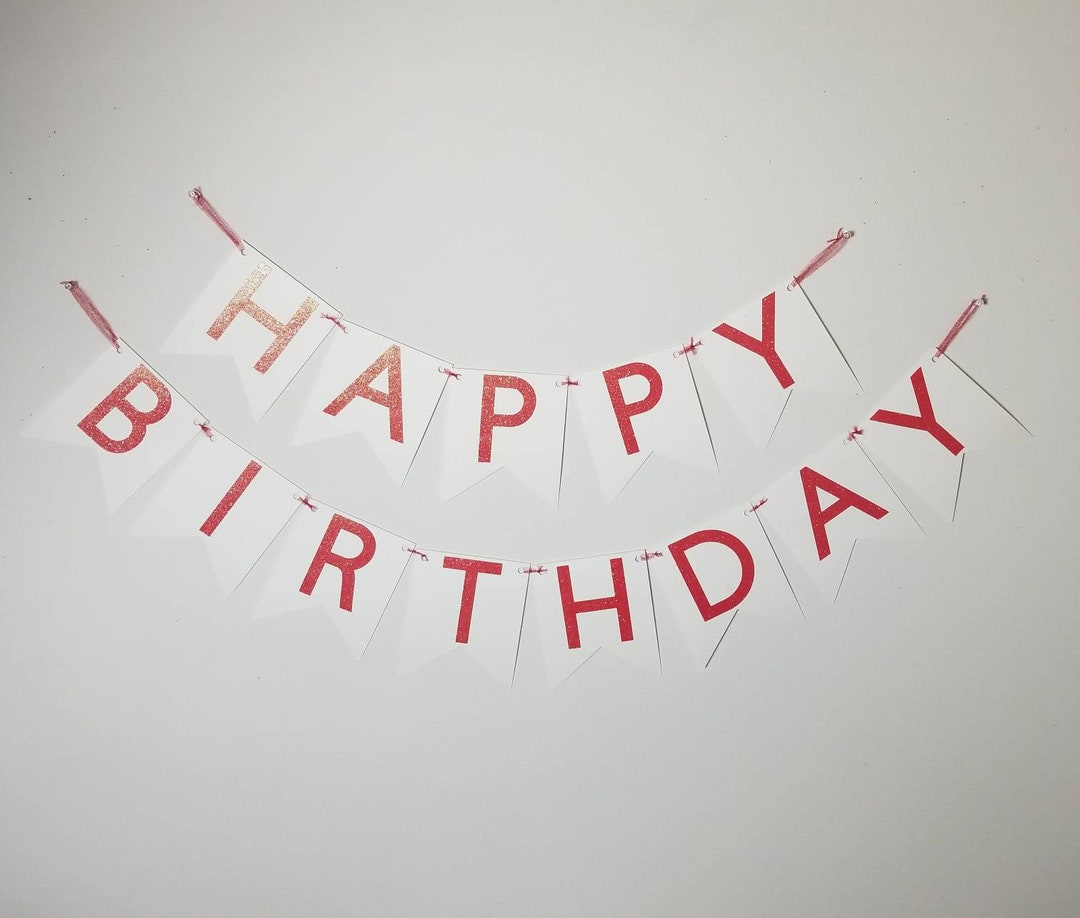 Happy Birthday Banner Red and White Banner Red Glitter Banner 4th of ...