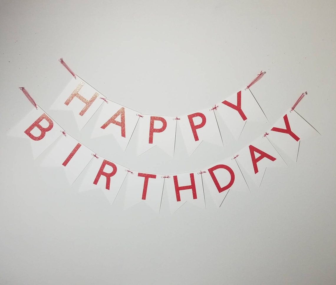 Happy Birthday Banner Red and White Banner Red Glitter - Etsy