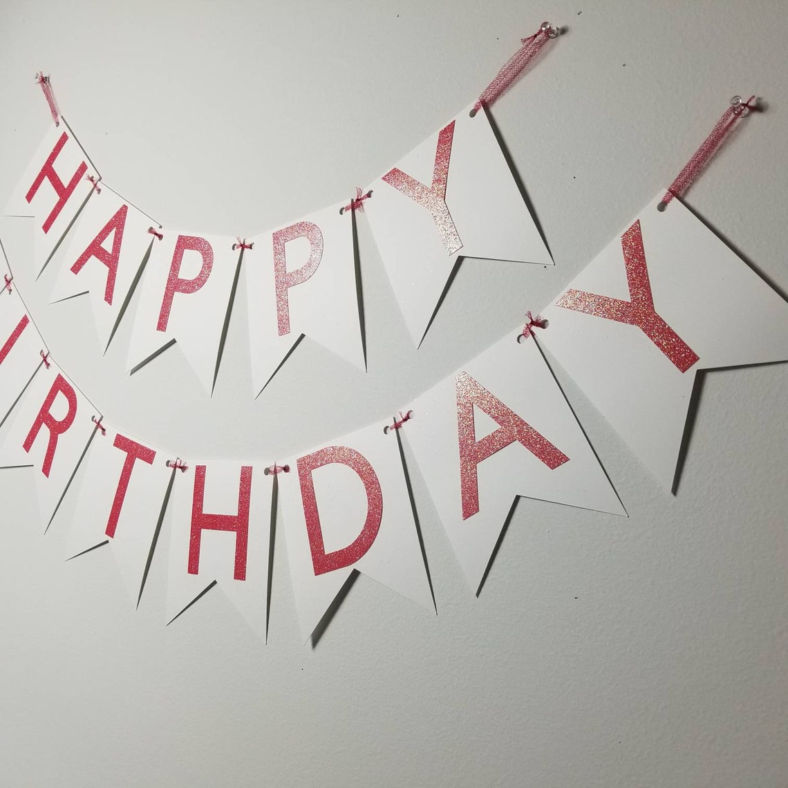 Happy Birthday Banner Red and White Banner Red Glitter | Etsy