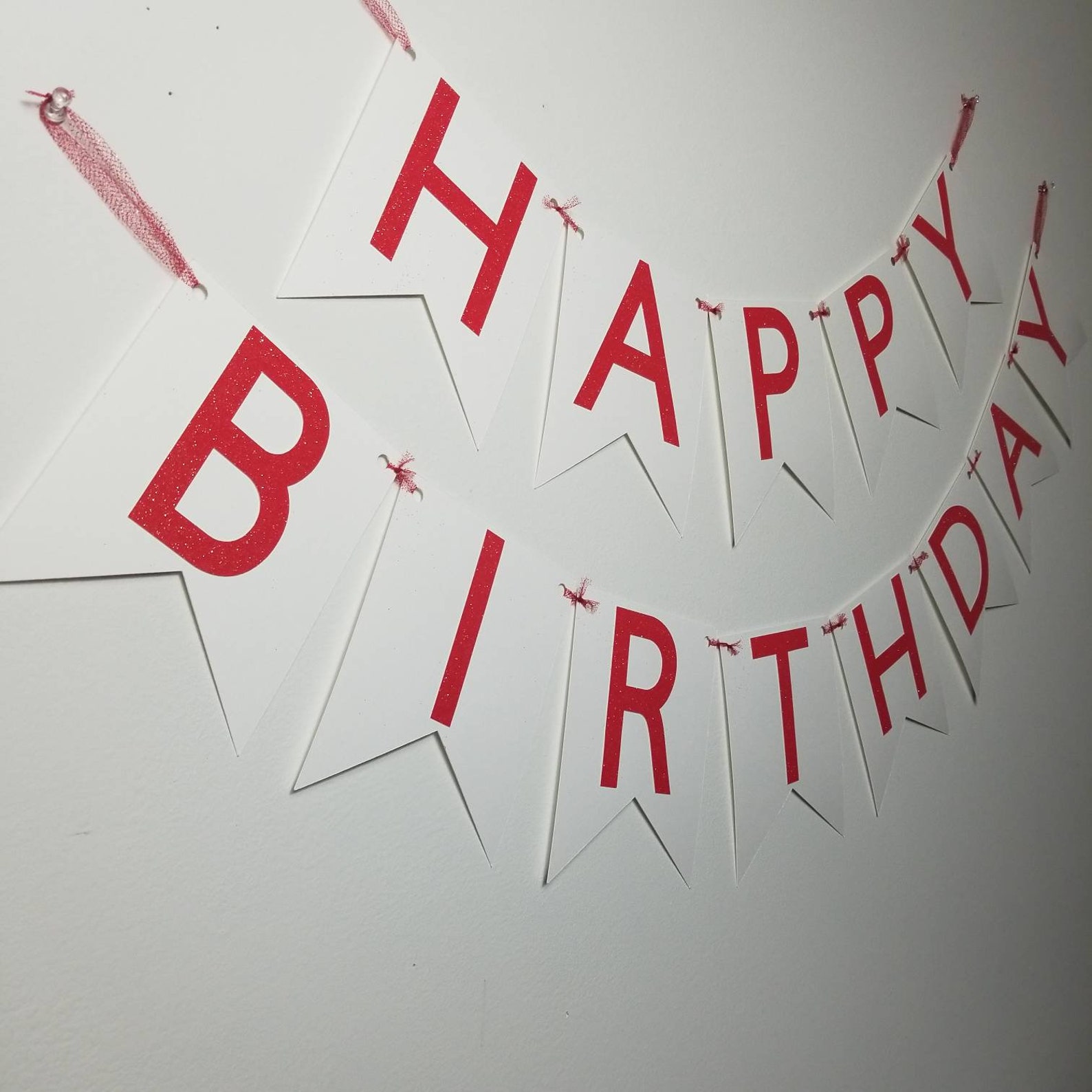 Happy Birthday Banner Red and White Banner Red Glitter Banner 4th of ...