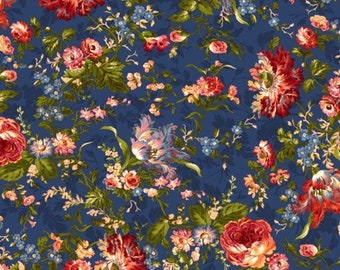 Navy Floral Fabric | Etsy