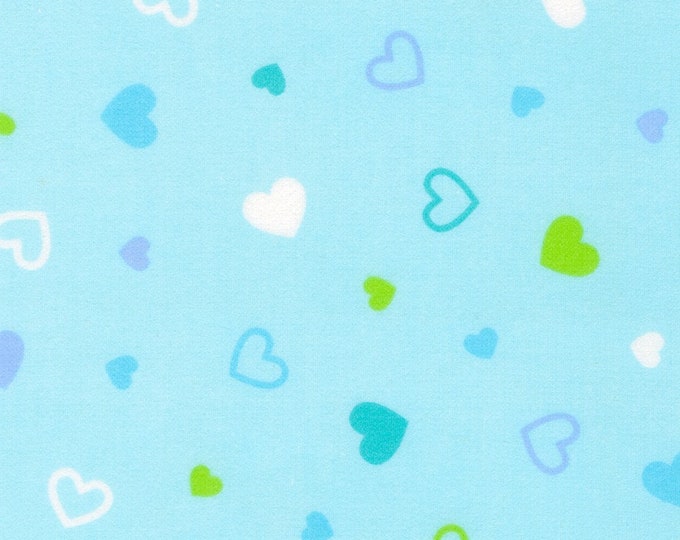 Heart Flannel Fabric by Half Yard, Blue Nursery Flannel, Robert Kaufman ...
