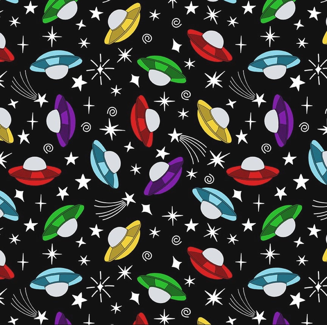 Space Fabric by Half Yard, Amazing Aliens Glow in the Dark Fabric, Kids ...