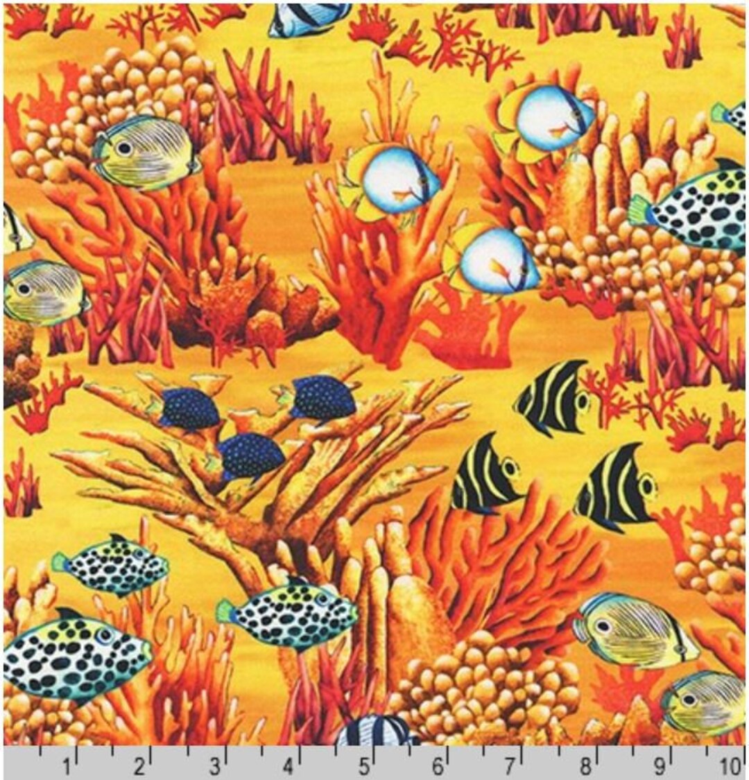 Bright Fish Fabric by Half Yard, Ocean Fabric, Printed Quilting Cotton ...