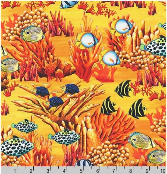 Bright Fish Fabric by Half Yard Ocean Fabric Printed | Etsy