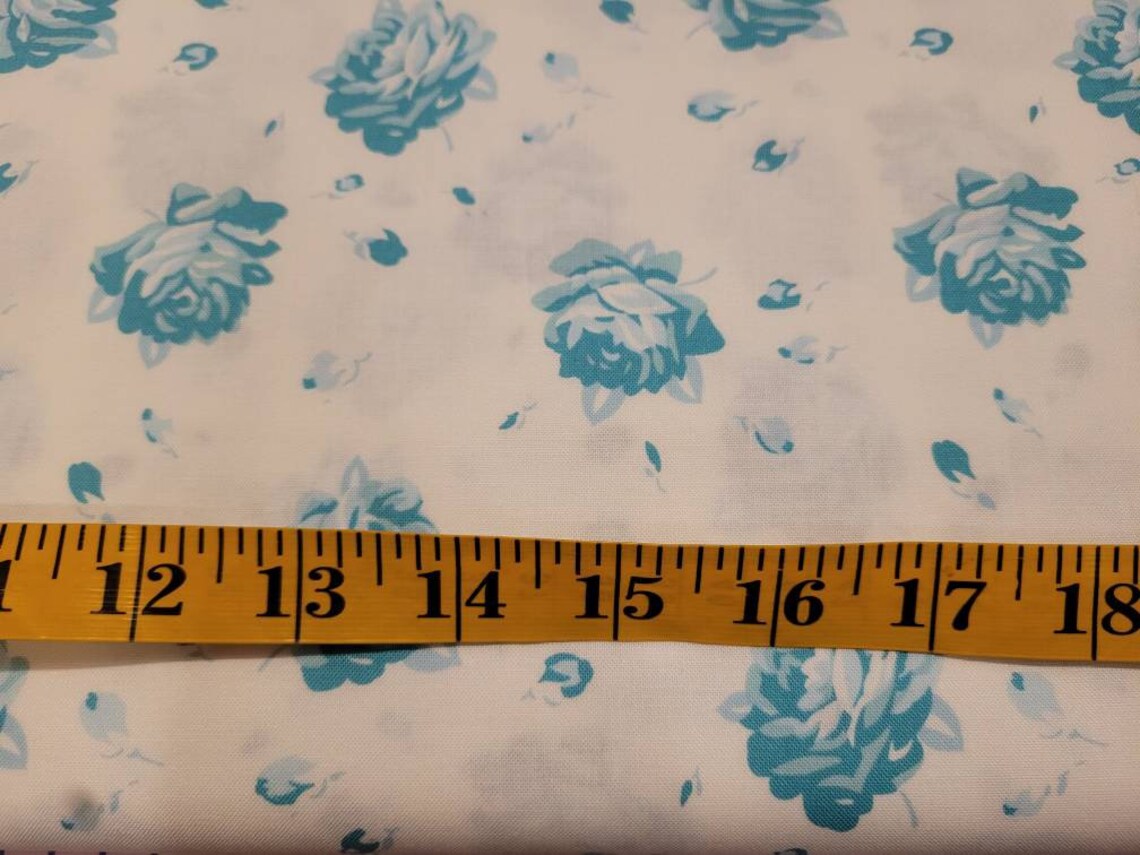 Teal Floral Fabric by Half Yard Flower Cotton Falling Rose - Etsy