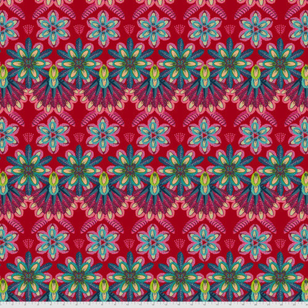 Floral Fabric by Half Yard, Bright Red Cotton, Flower Quilting Cotton ...
