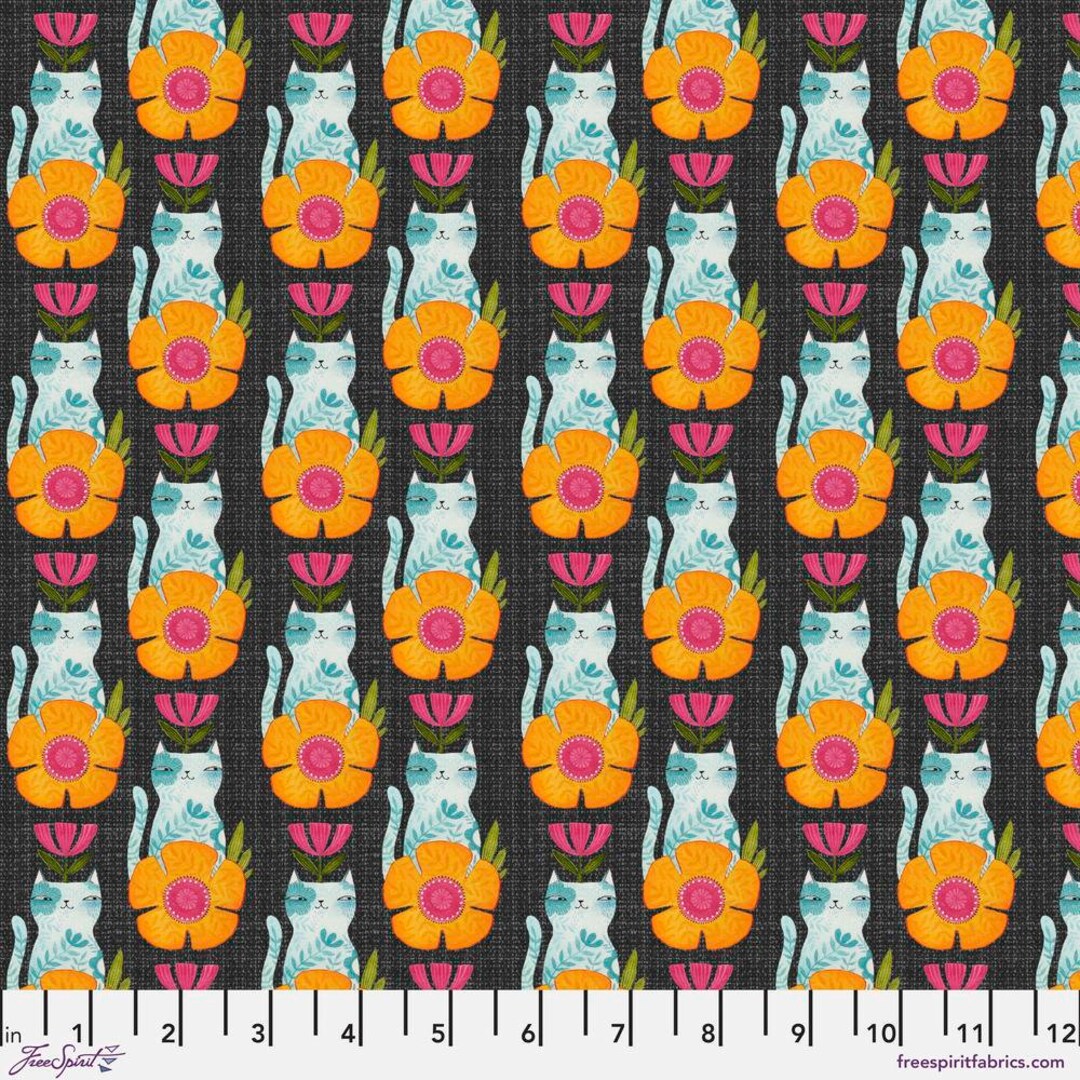 Cat Fabric by Half Yard, Kitten Fabric, Printed Quilting Cotton, Bright ...