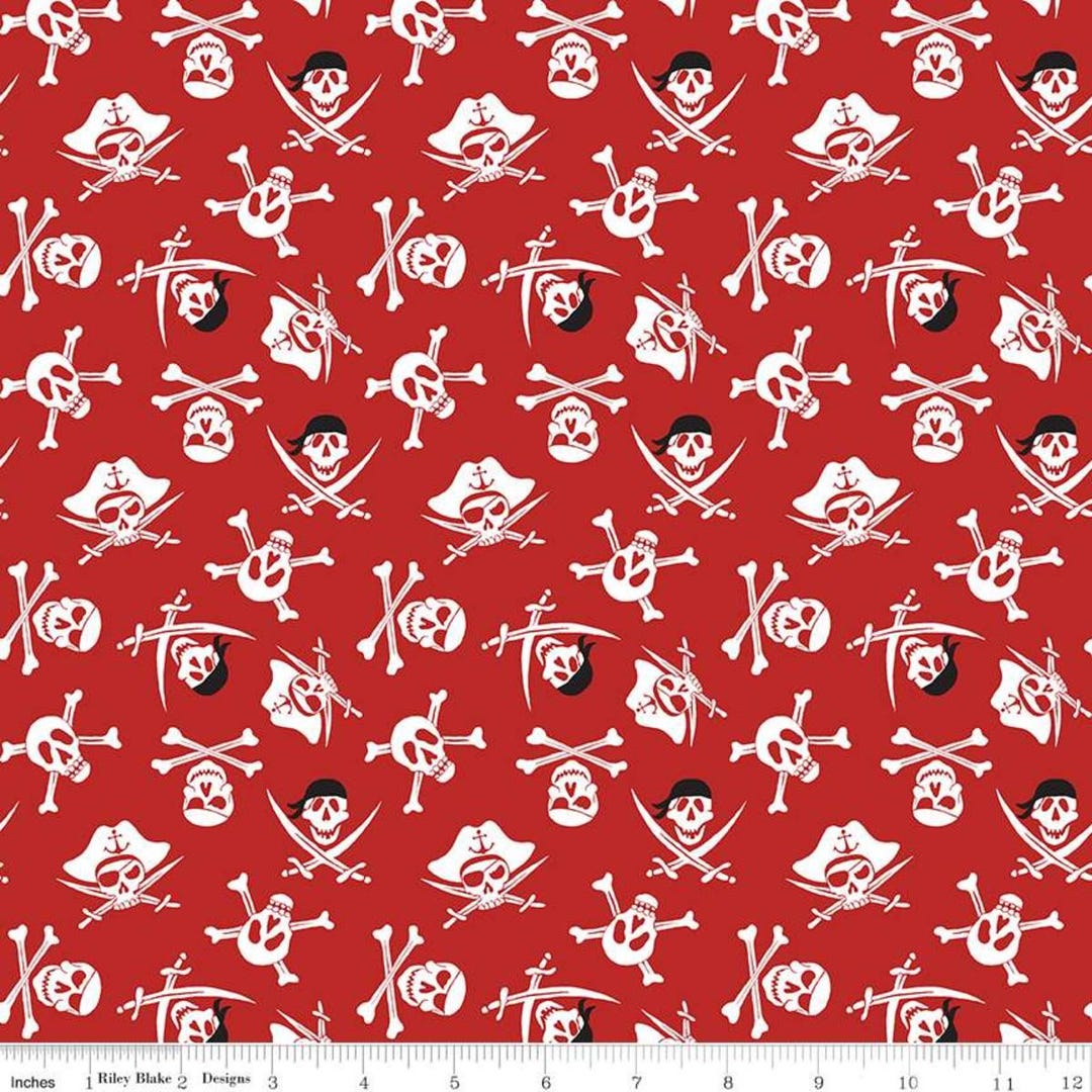 Pirate Red Fabric by Half Yard, Pirate Fabric, Printed Quilting Cotton ...