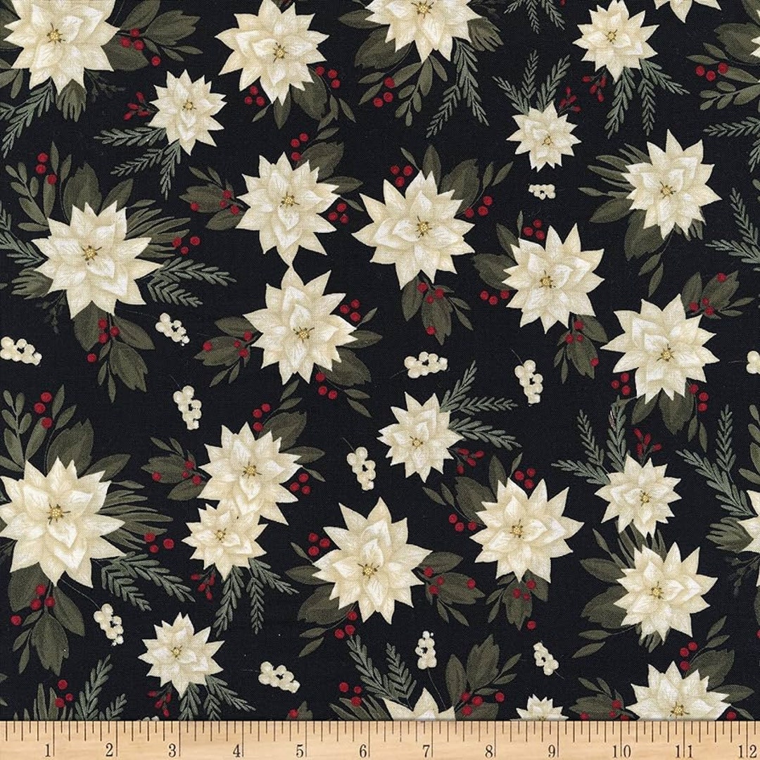 Christmas Fabric by Half Yard, Holiday Cotton, Christmas Floral ...