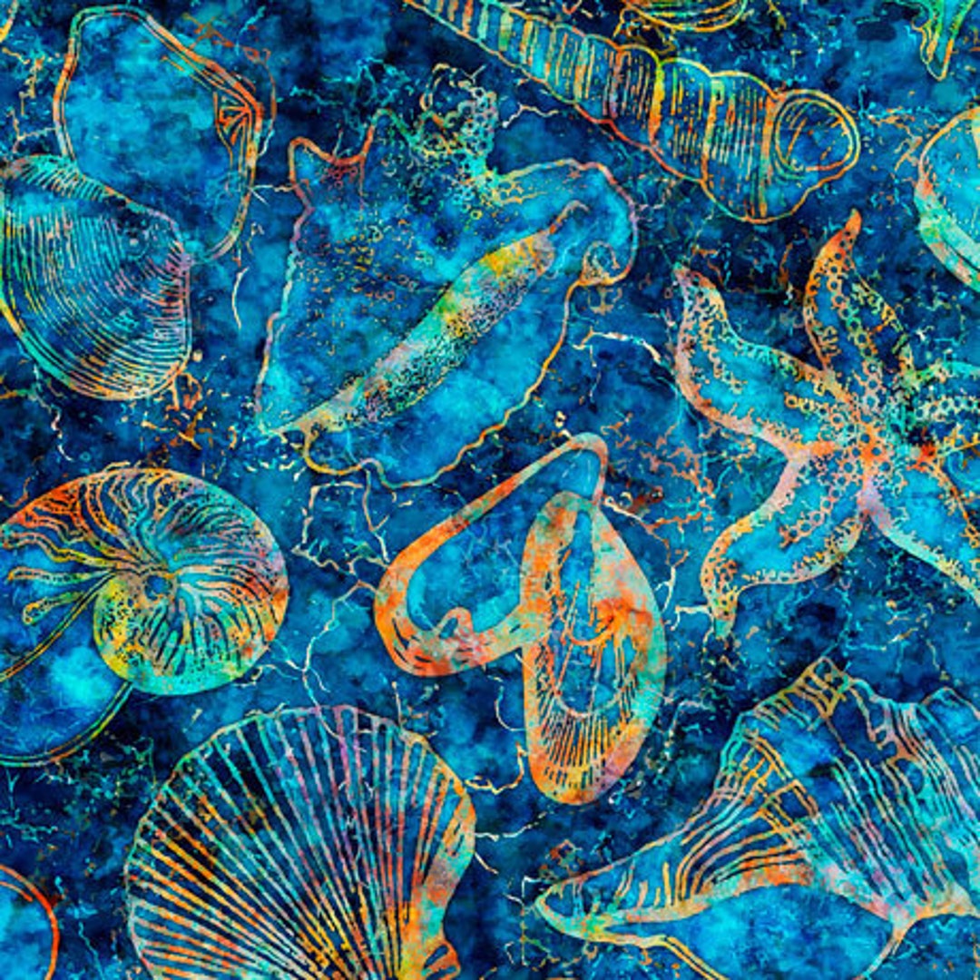 Shell Fabric by Half Yard, Ocean Fabric, Printed Quilting Cotton, Sea ...