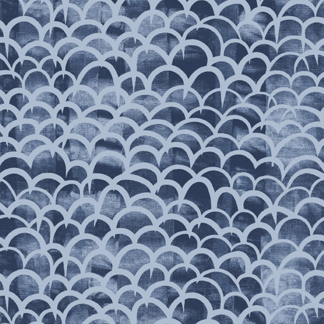 Fish Scales Fabric by Half Yard, Blue Paint Cotton, Blue Blender ...