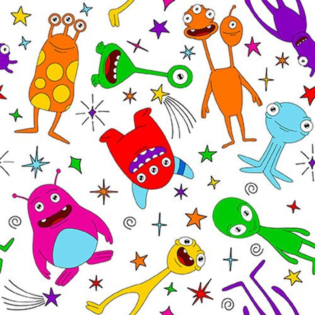 Space Fabric by Half Yard, Amazing Aliens Glow in the Dark Fabric, Kids ...