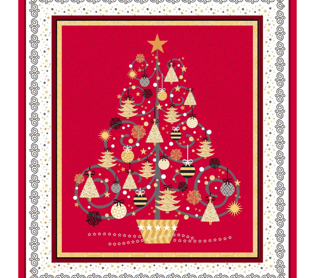 Christmas Tree Panel Fabric by the Yard, Winter Panel, Christmas ...