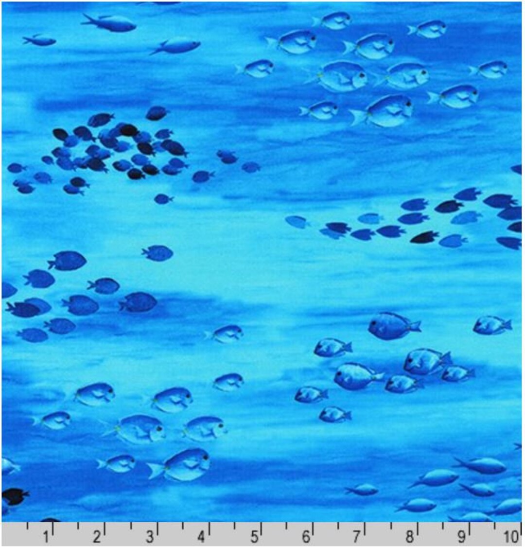 Blue Fish Fabric by Half Yard, Ocean Fabric, Printed Quilting Cotton ...