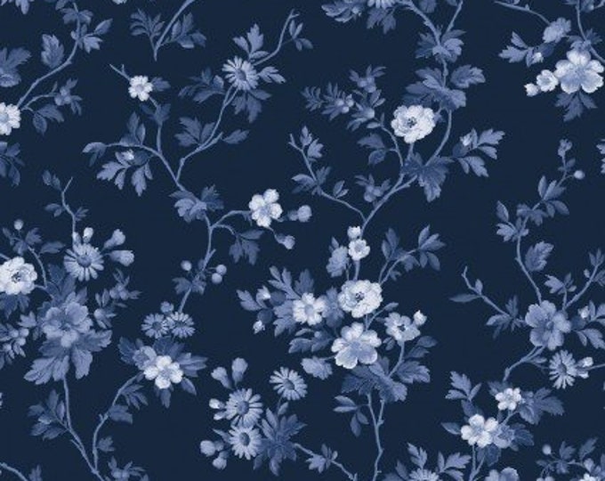 Blue Floral Fabric by Half Yard, Flower Cotton, Blue Roses Quilting ...