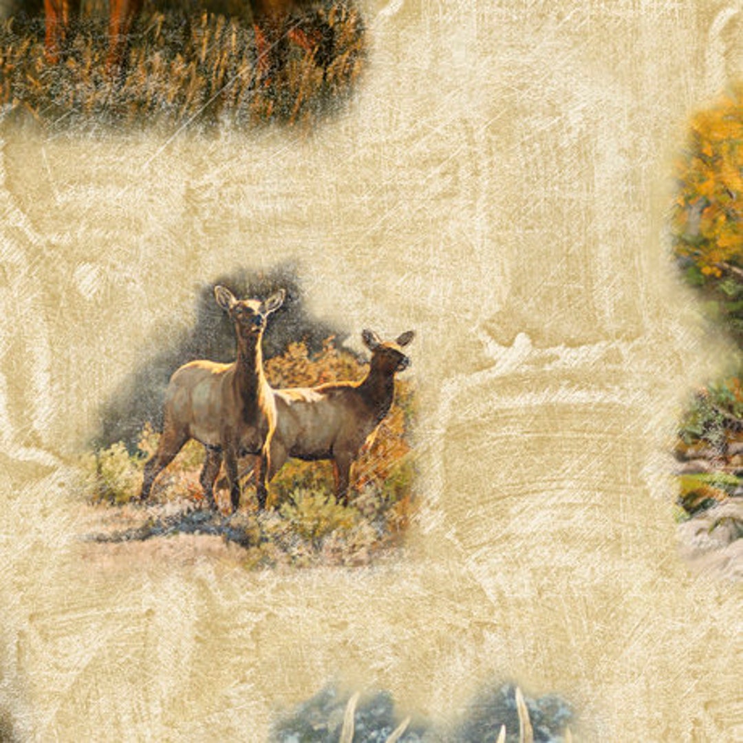 Elk Fabric by Half Yard, Wild Animal Fabric, Printed Quilting Cotton ...