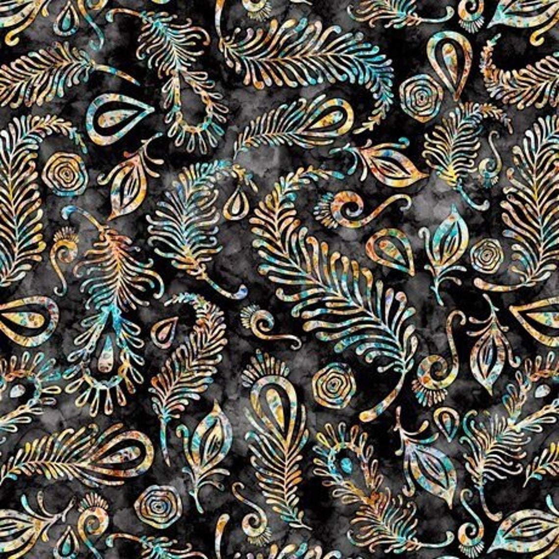Feather Fabric by Half Yard, Dark Feather Quilting Cotton, Bird ...
