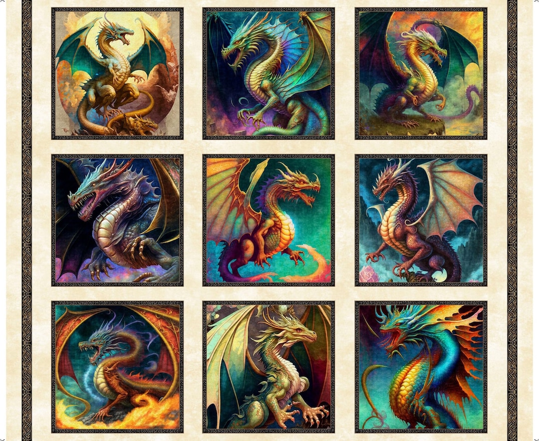 Dragon Quilting Panel, Printed Quilting Cotton, Dragon Quilting Fabric ...