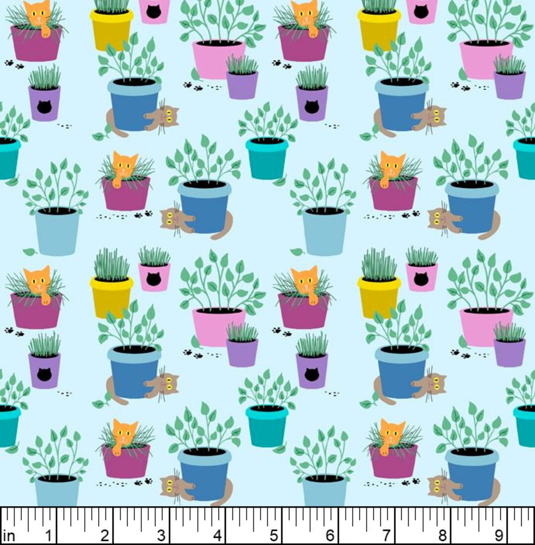 Cat Fabric by Half Yard, Bright Cat Printed Quilting Cotton, Cat ...