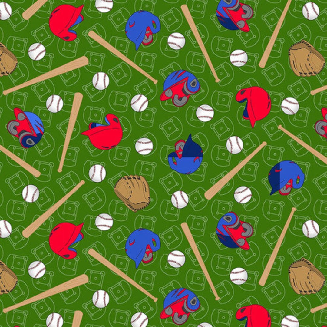 Baseball Fabric by Half Yard, Baseball Bat Print Fabric, Sports ...