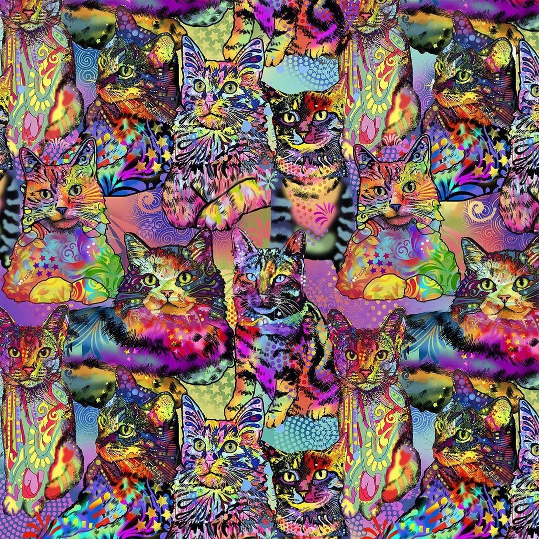 Cat Fabric by Half Yard, Colourful Cat Printed Quilting Cotton, Cat ...