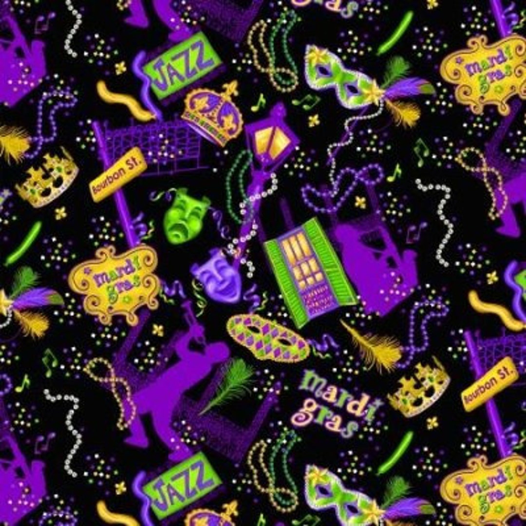 Mardi Gras Fabric by Half Yard, Carnival Print Fabric, Celebration ...