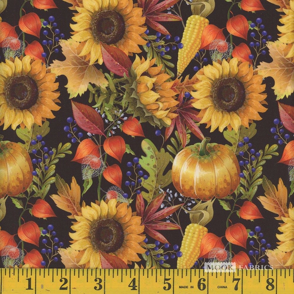 Autumn Flowers Fabric by Half Yard, Fall Cotton, Sunflower Quilting ...