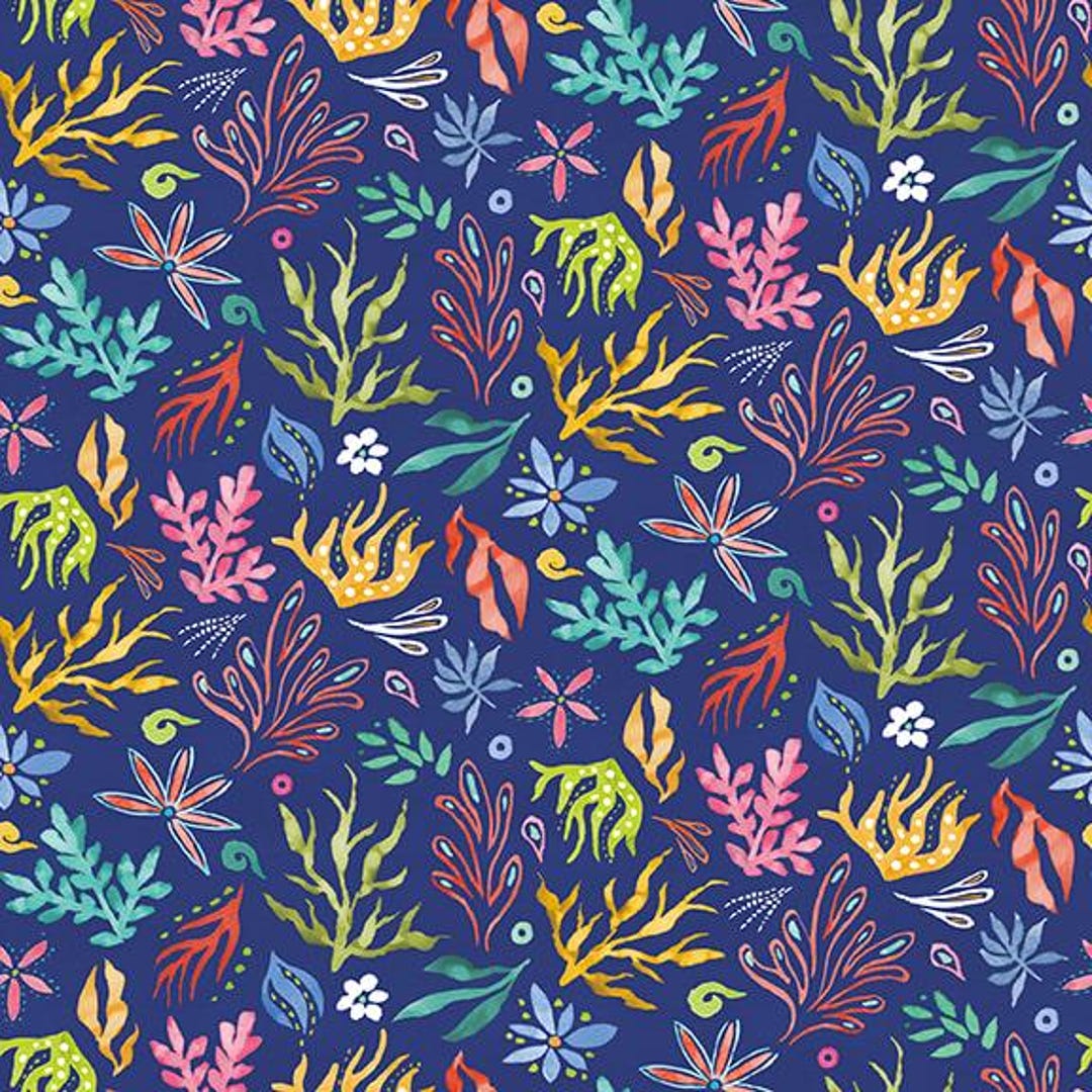 Seaweed Fabric by Half Yard, Ocean Fabric, Printed Quilting Cotton, Sea ...