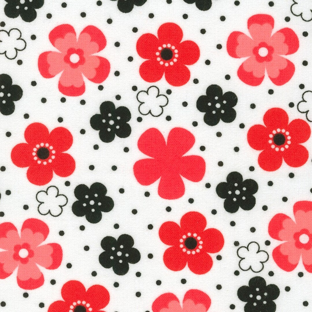 Floral Flannel Fabric by Half Yard, Red Flower Flannel, Robert Kaufman ...