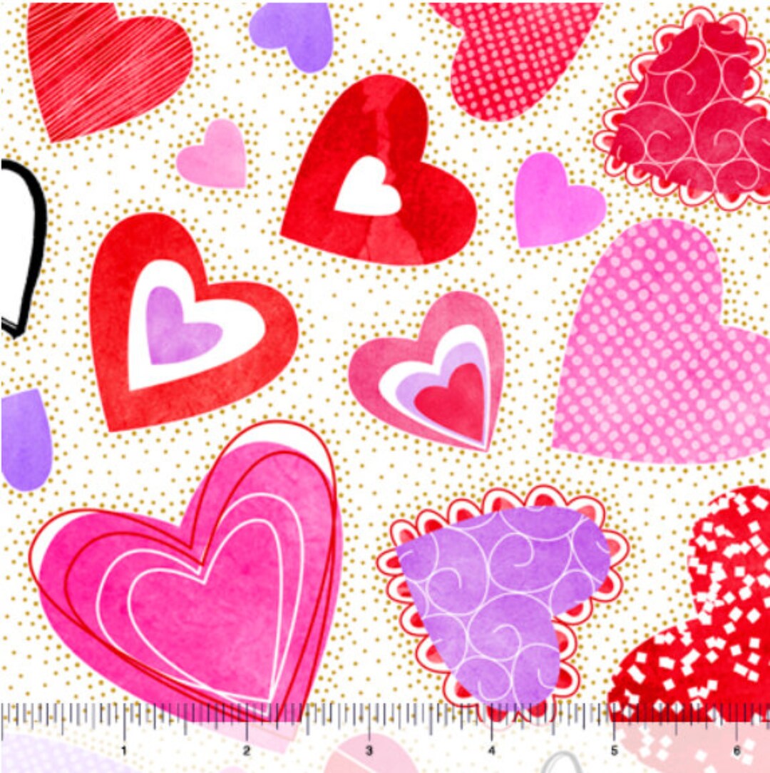 Heart Fabric by Half Yard, Love Fabric, Heart Printed Quilting Cotton ...