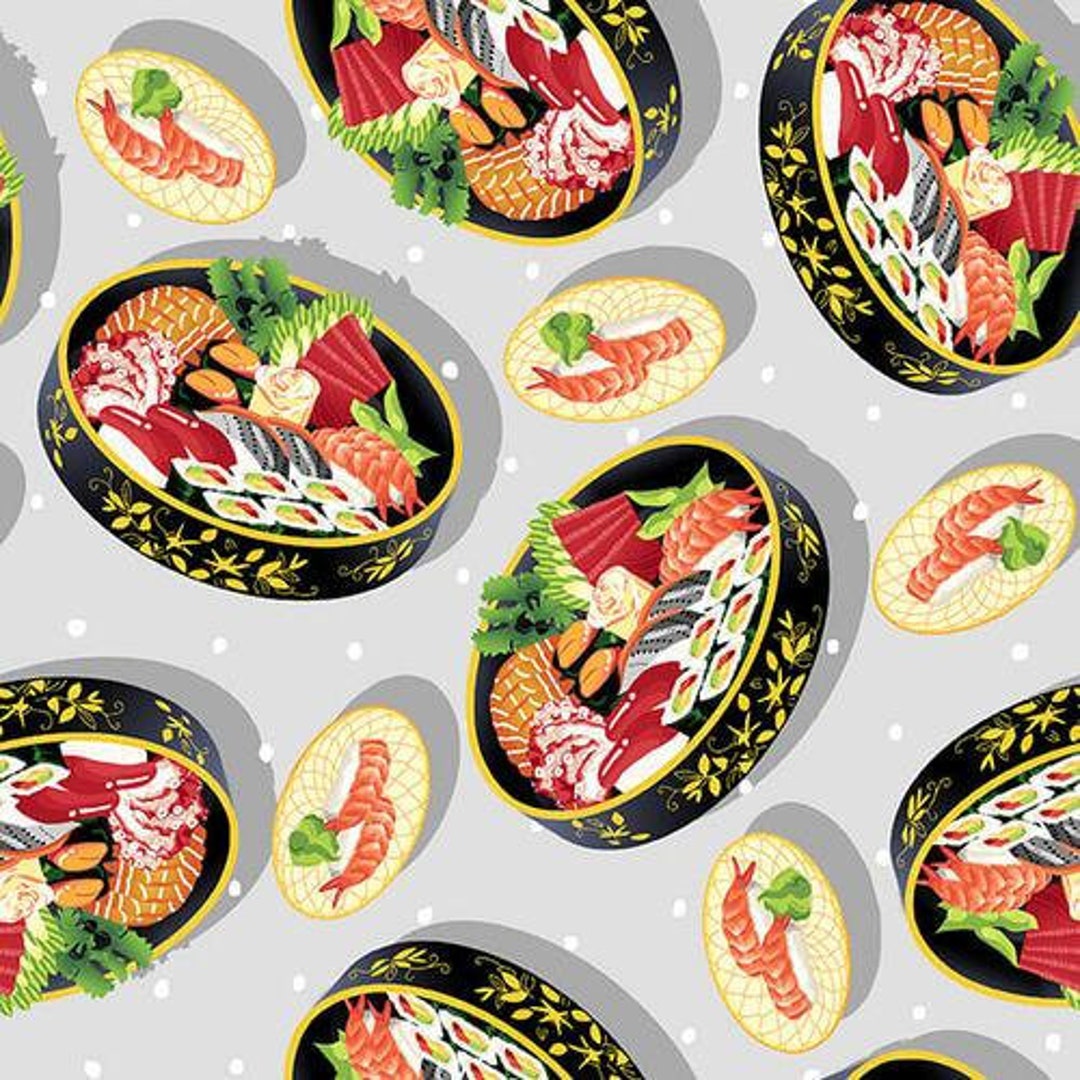 Sushi Fabric by Half Yard, Bento Box Cotton, Food Quilting Cotton, Soho ...