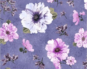 Purple Floral Cotton Fabric | Etsy