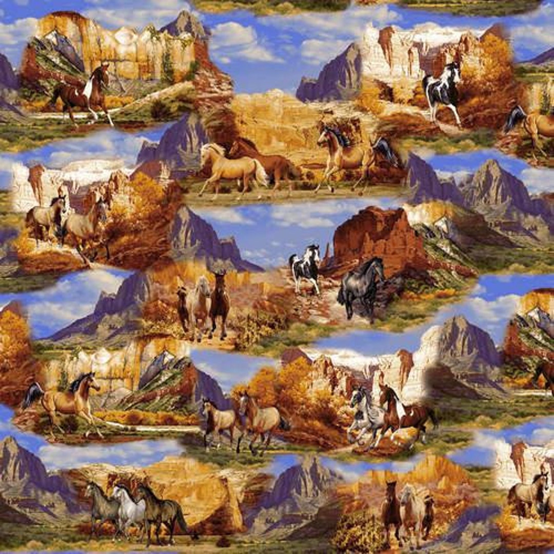 Horse Fabric by Half Yard, Horse Print Fabric, Printed Quilting Cotton ...