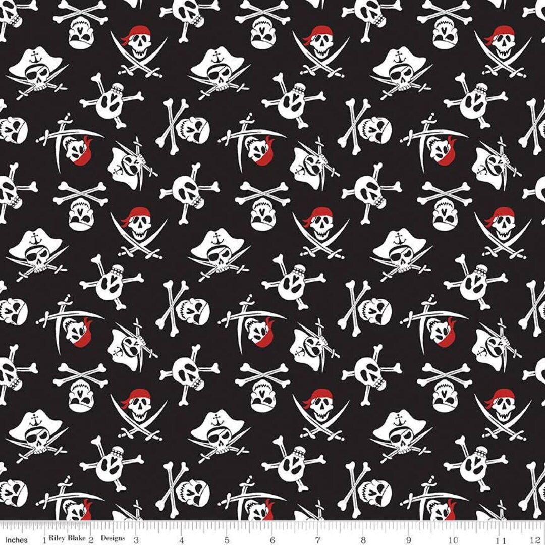 Pirate Black Fabric by Half Yard, Pirate Fabric, Printed Quilting ...