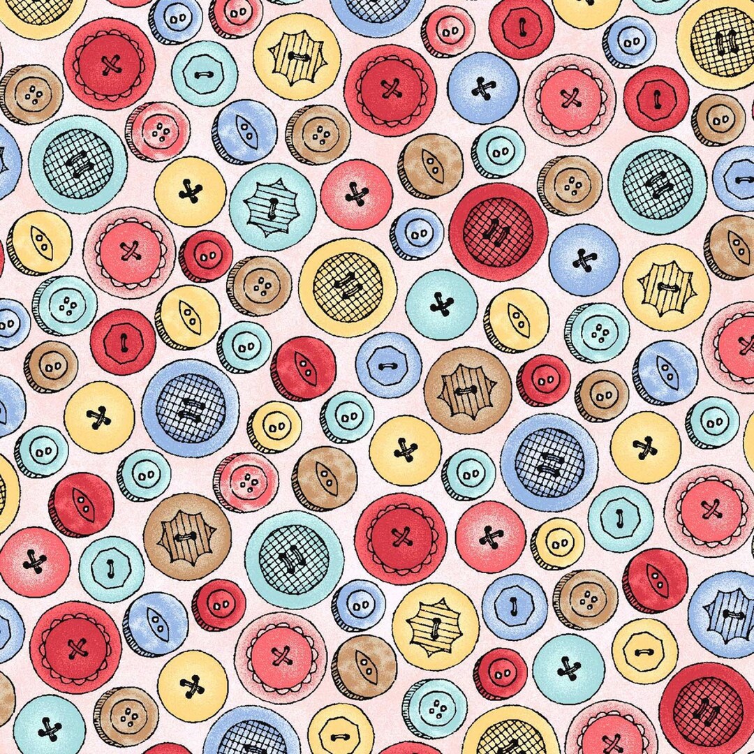 Sewing Buttons Fabric by Half Yard, Pink Buttons Cotton, Buttons ...